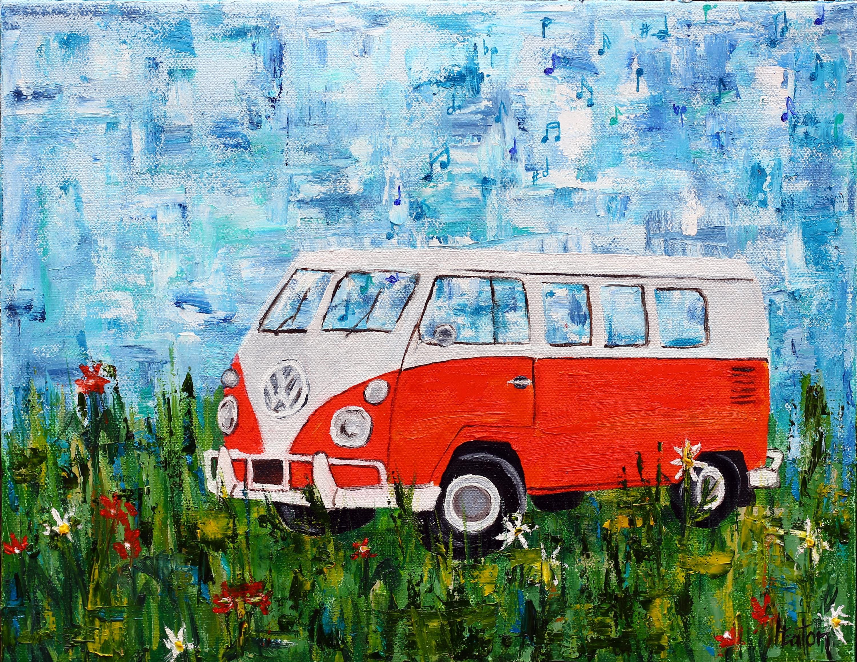 VW Van, Original Oil Painting, 11"x 14", Hippy, Volkswagen, Red Van ...
