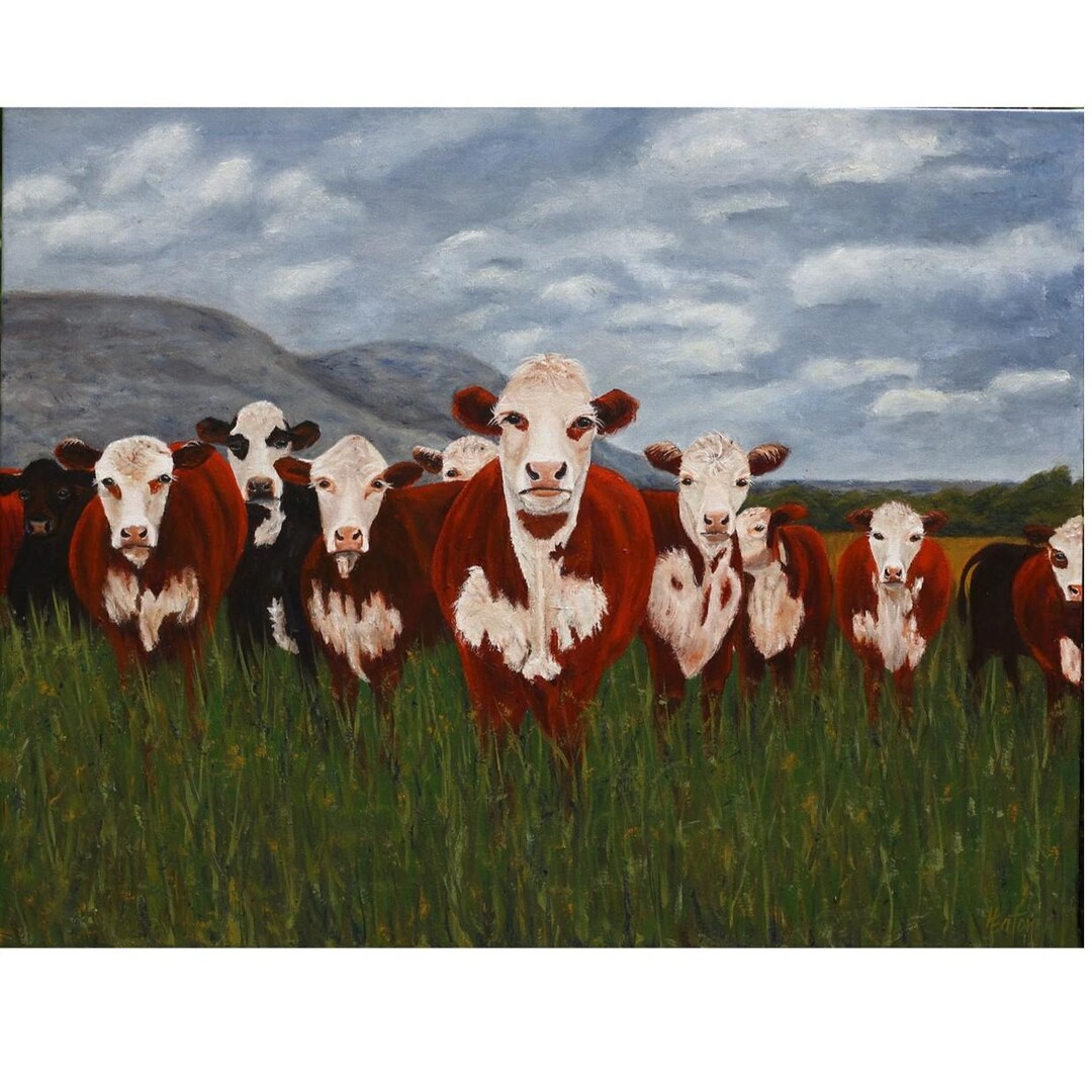 Hereford Cow Oil Painting: Farm Homestead Art, 22"x 28" - Etsy