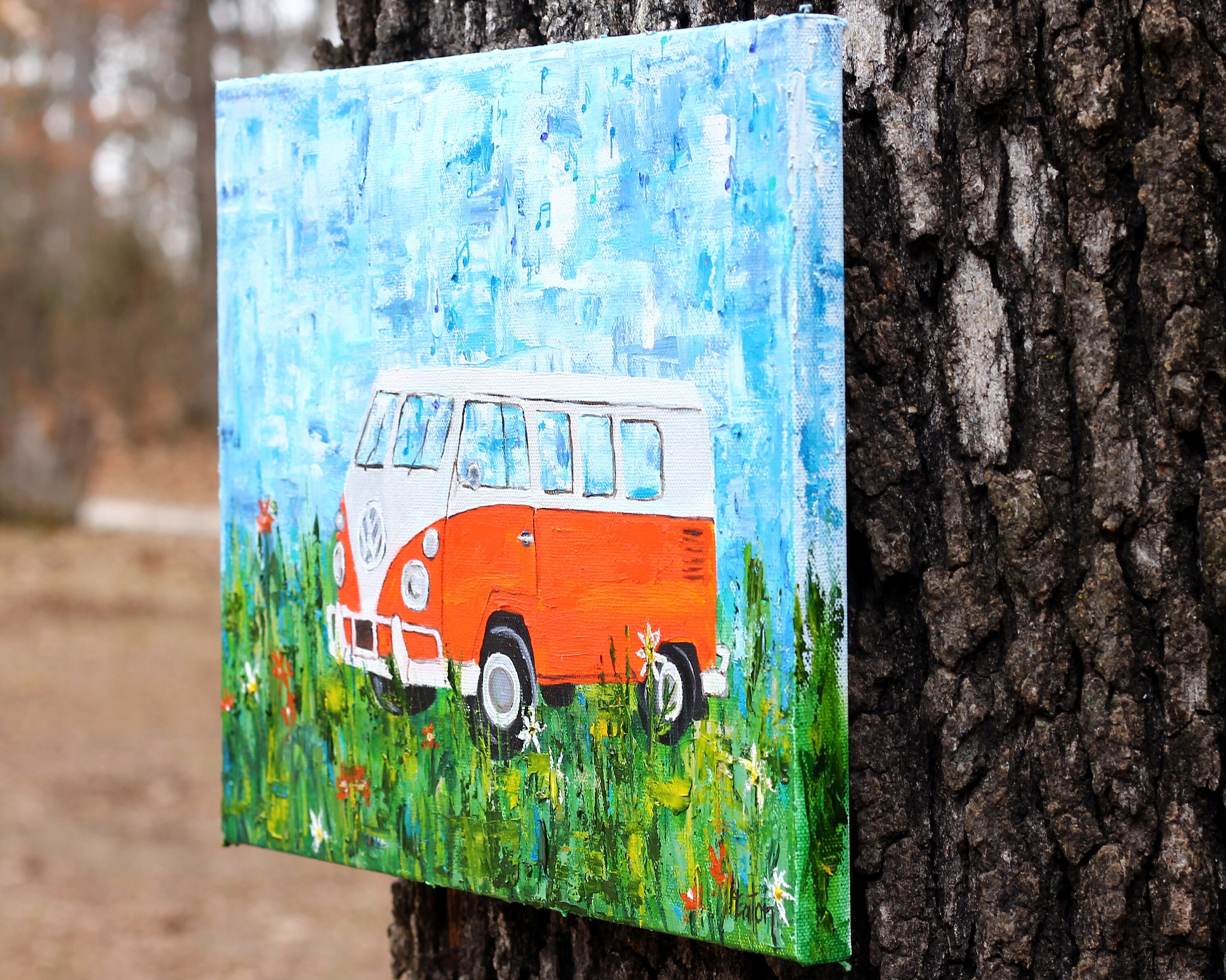 Red VW Van Oil Painting: Hippie Volkswagen Art (11"x 14") - Etsy