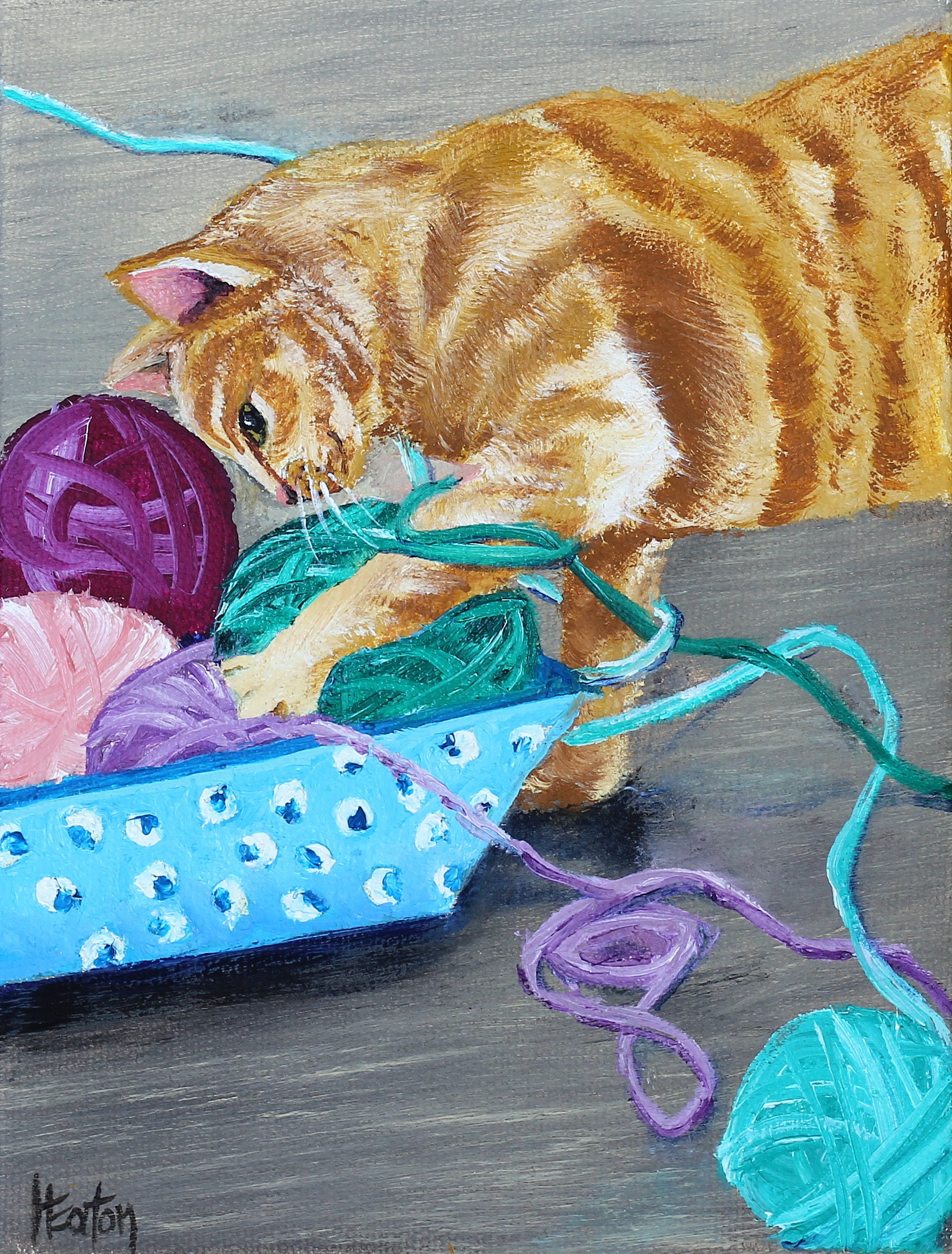 Cat With Ball of Yarn Original Oil Painting on 6x - Etsy