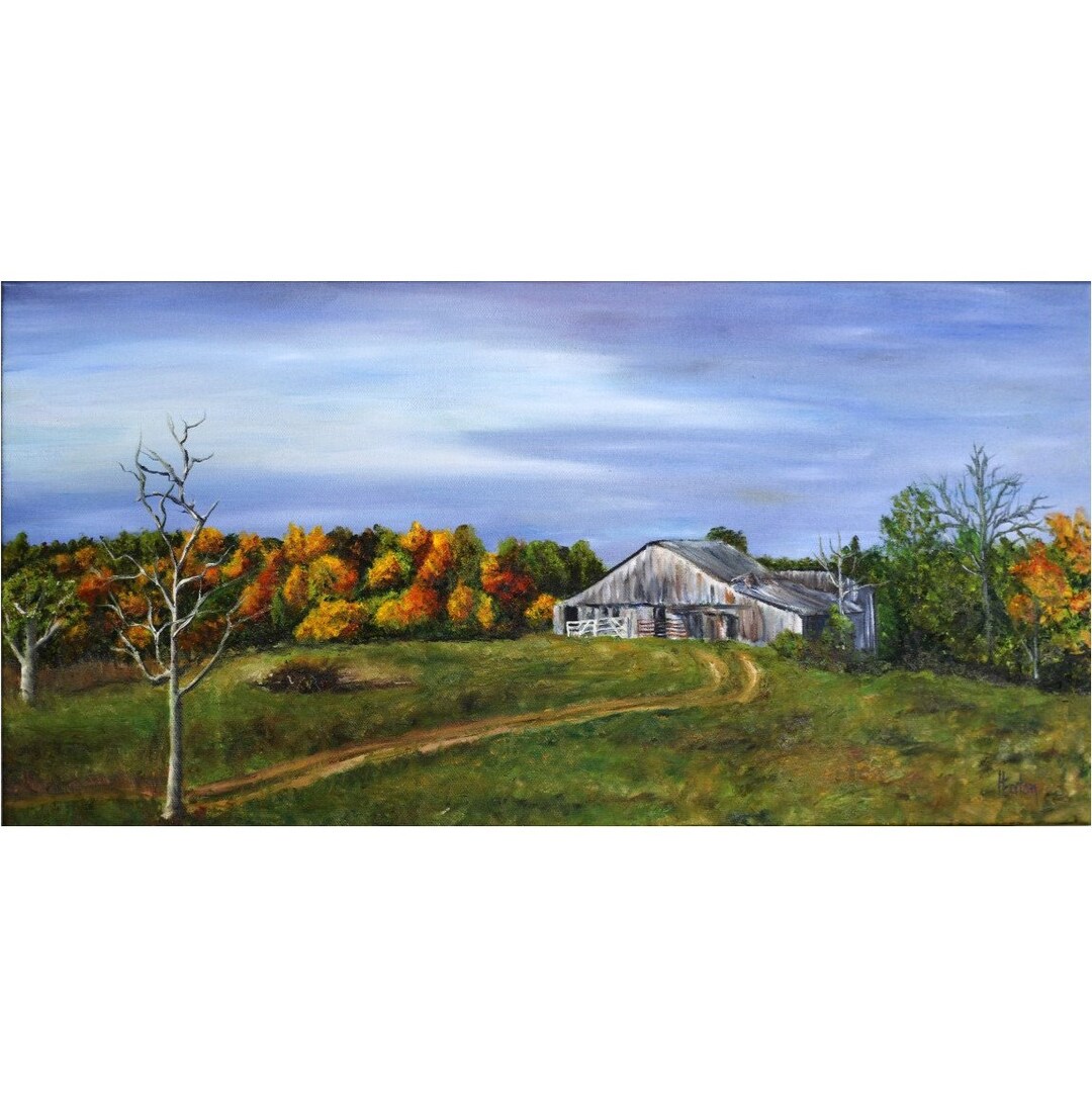 Barn Painting, Old Barn, Painting of Barn, Farm Painting, Autumn Trees ...