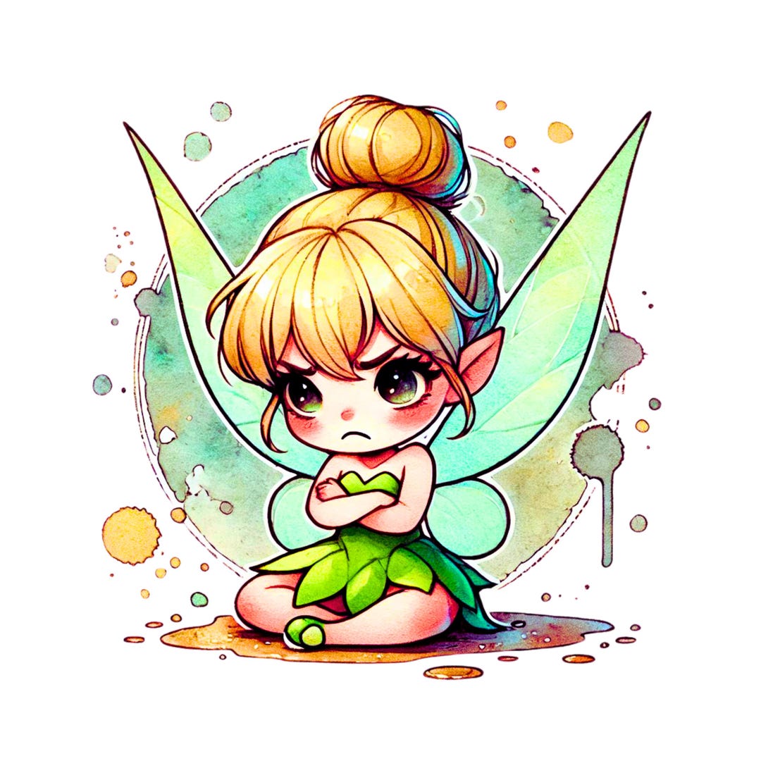 Watercolor Kawaii Angry Tinker Bell Clipart Feisty Fairy Illustration ...