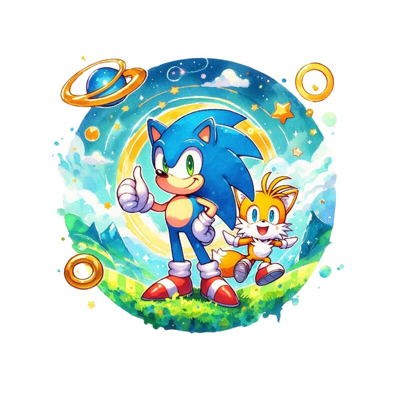 Sonic and Tails Clipart. Sonic Clip Art. Sonic and Tails Watercolor ...