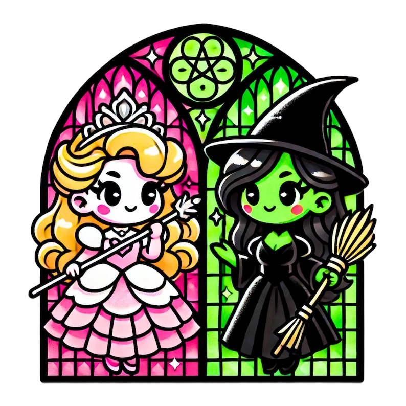 Kawaii Wicked Stained Glass Clipart Elphaba and Glinda in PNG Format ...
