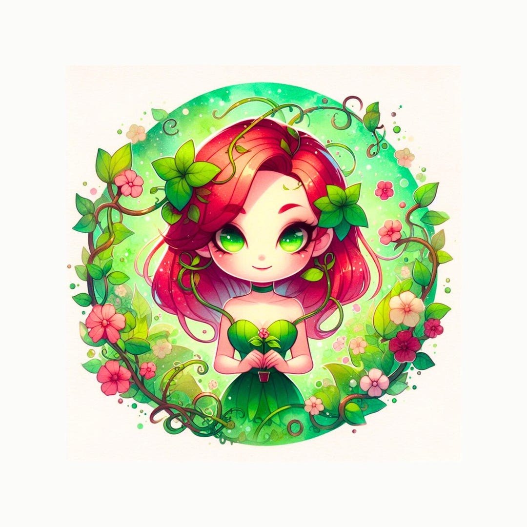 Watercolor Kawaii Poison Ivy Clipart Gotham Villainess in PNG Format ...