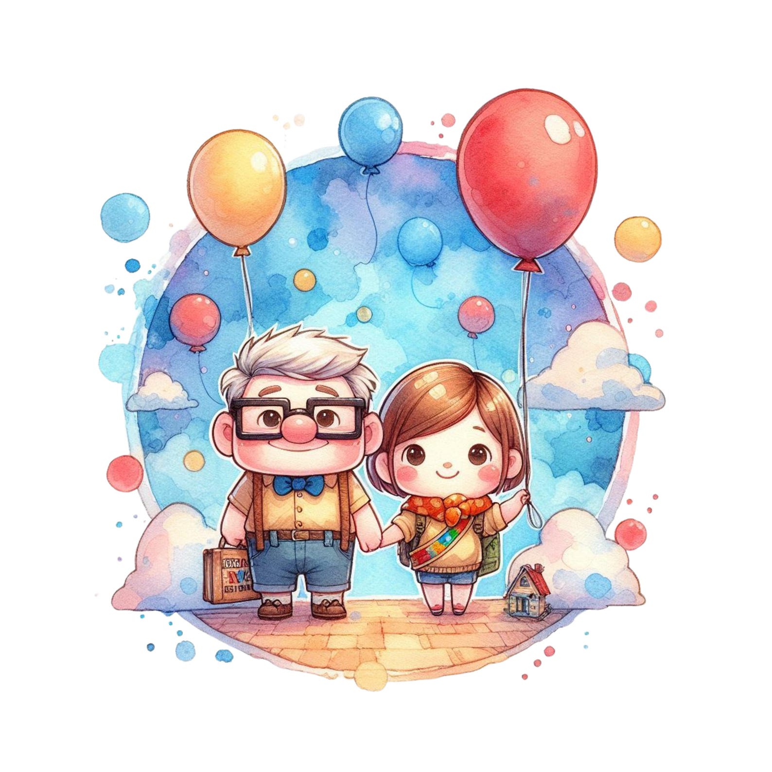 Watercolor Kawaii Carl and Ellie Clipart Cute up Movie Illustration in ...