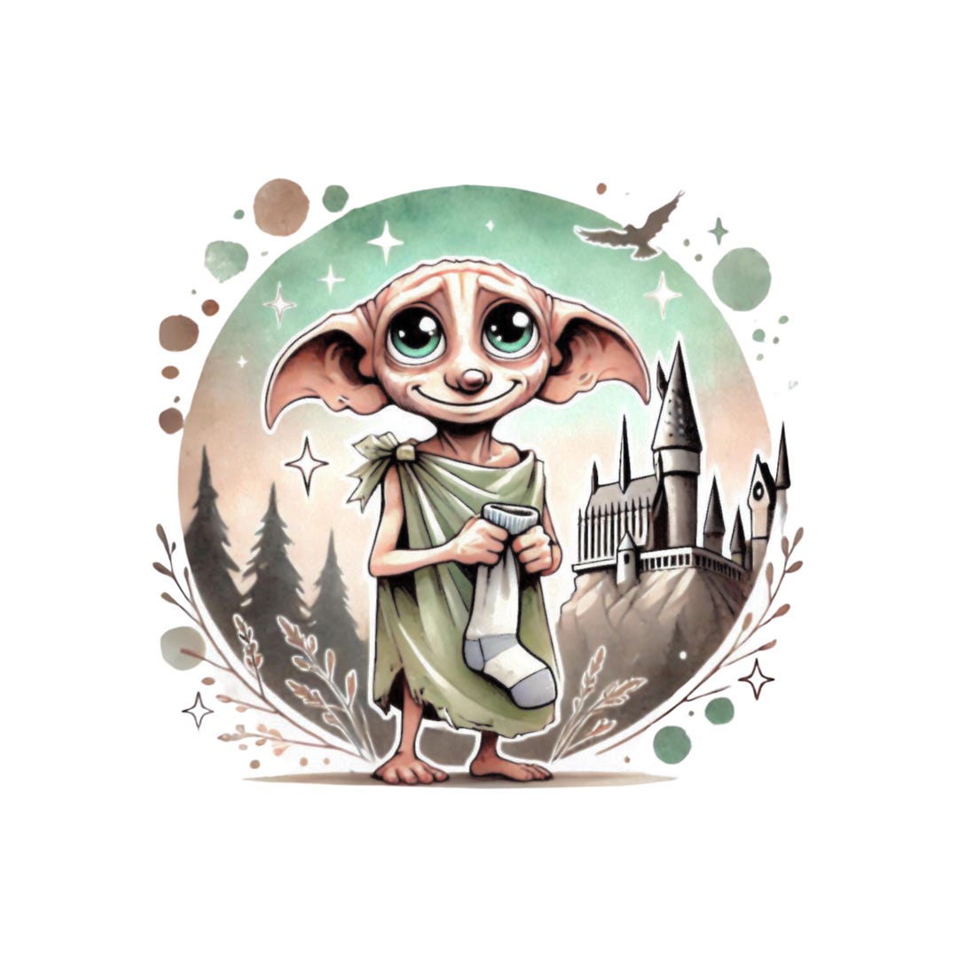 Watercolor Kawaii Dobby PNG Adorable House-elf Clipart, Instant ...