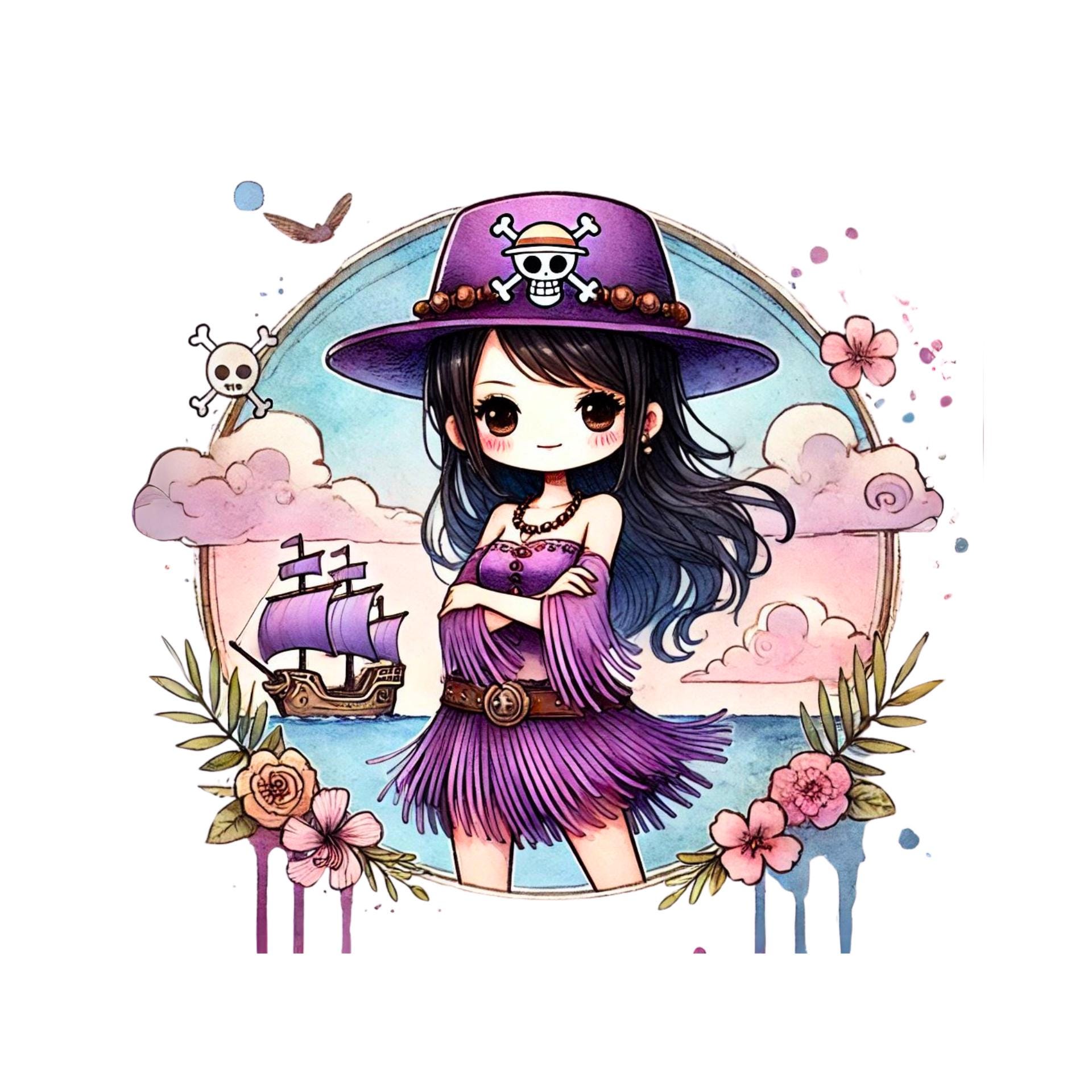 Watercolor Kawaii Nico Robin PNG Adorable One Piece Archaeologist ...