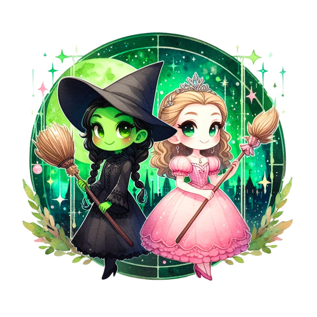 Watercolor Kawaii Wicked Clipart Cute Illustration of Elphaba and ...