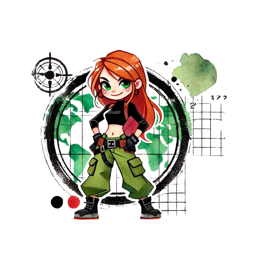 Watercolor Kawaii Kim Possible PNG Adorable Heroine Clipart, Instant ...
