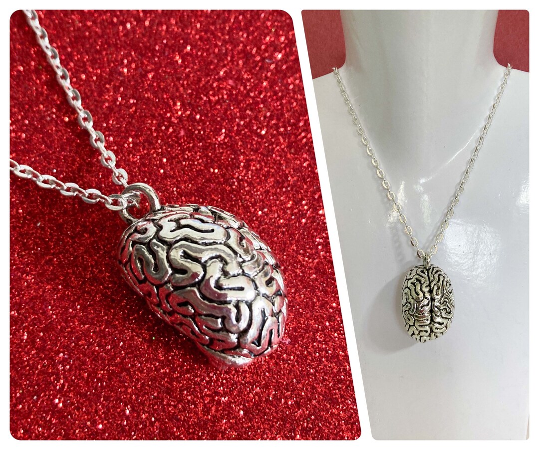 Brain Necklace Silver Anatomical 3D Big Zombie Gothic Goth Medical ...