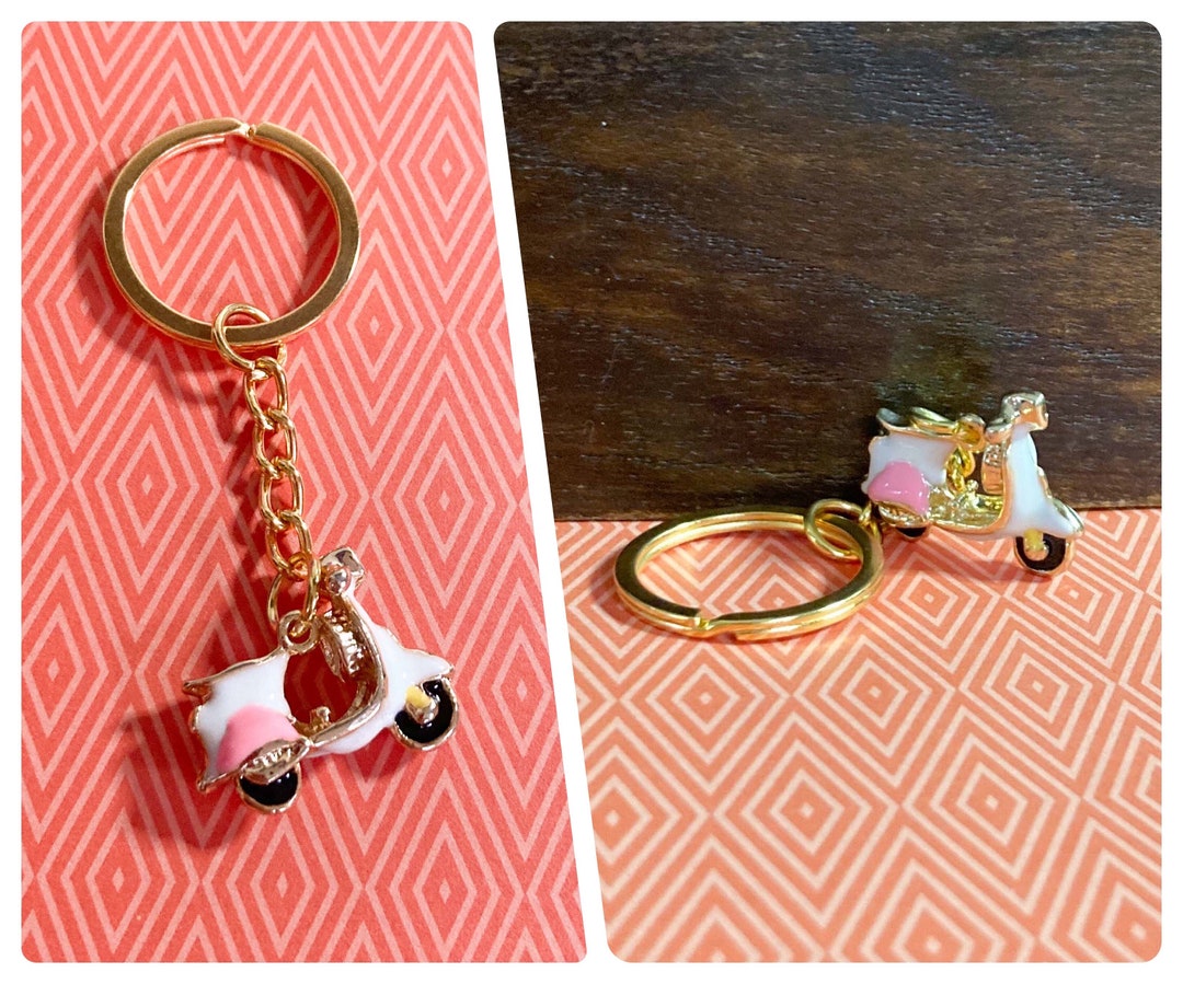 Scooter Keyring Moped Keychain Pink White Enamel Gold Tone Mod Vintage ...