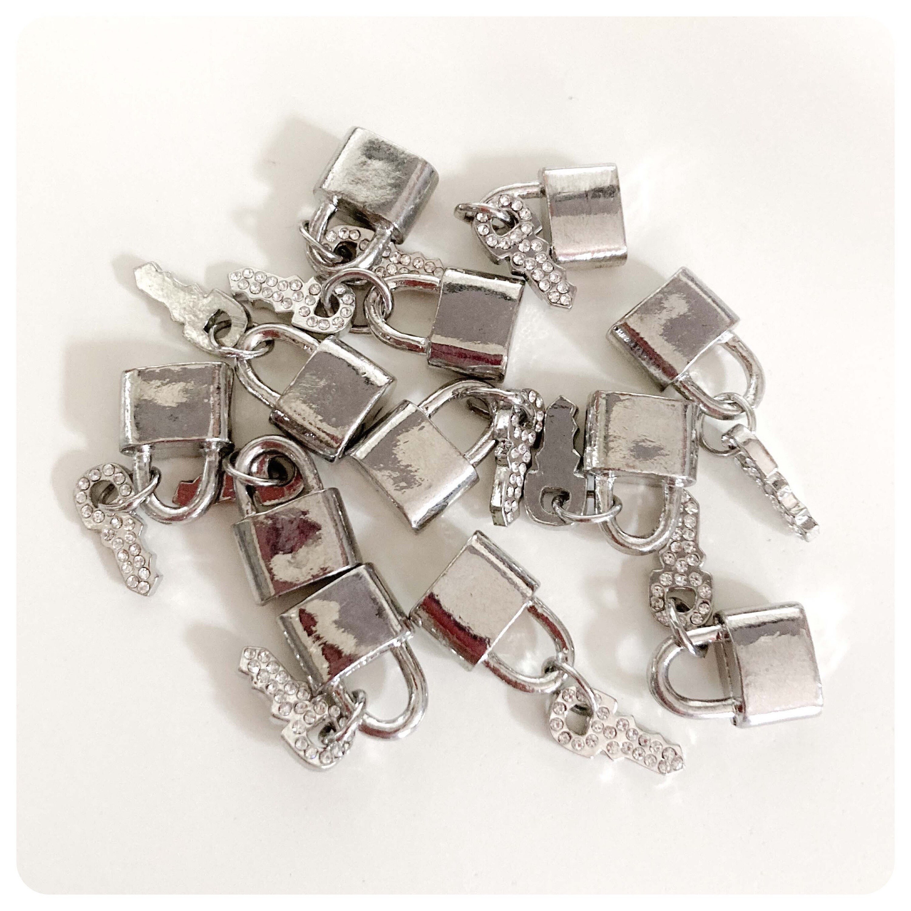 12 X Mini Padlock & Key Silver Tone 3D Crystal Gems Cute Jewellery ...