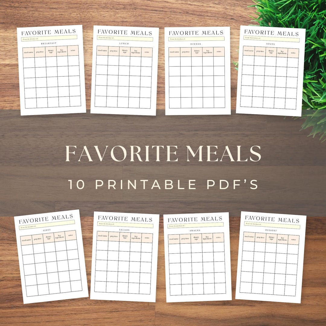 Favorite Meals Master List Printable Bundle – Weekly Dinner Ideas ...