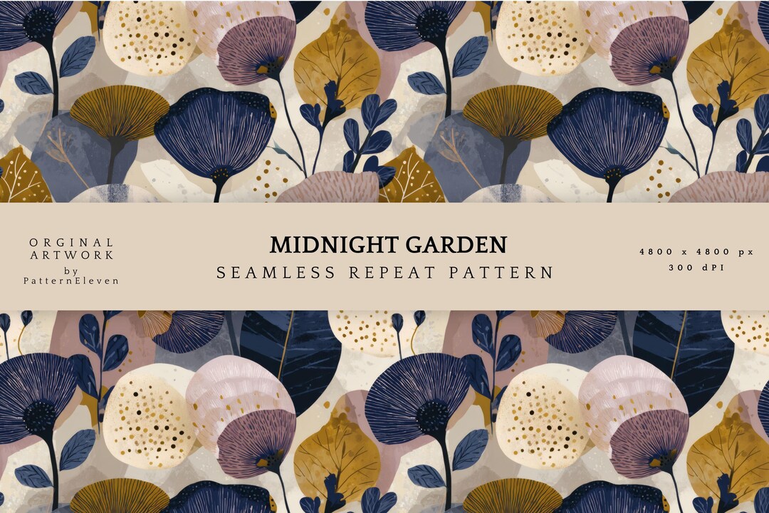 Moody Floral Seamless Pattern | Navy, Gold, Beige (digital Download) - Etsy