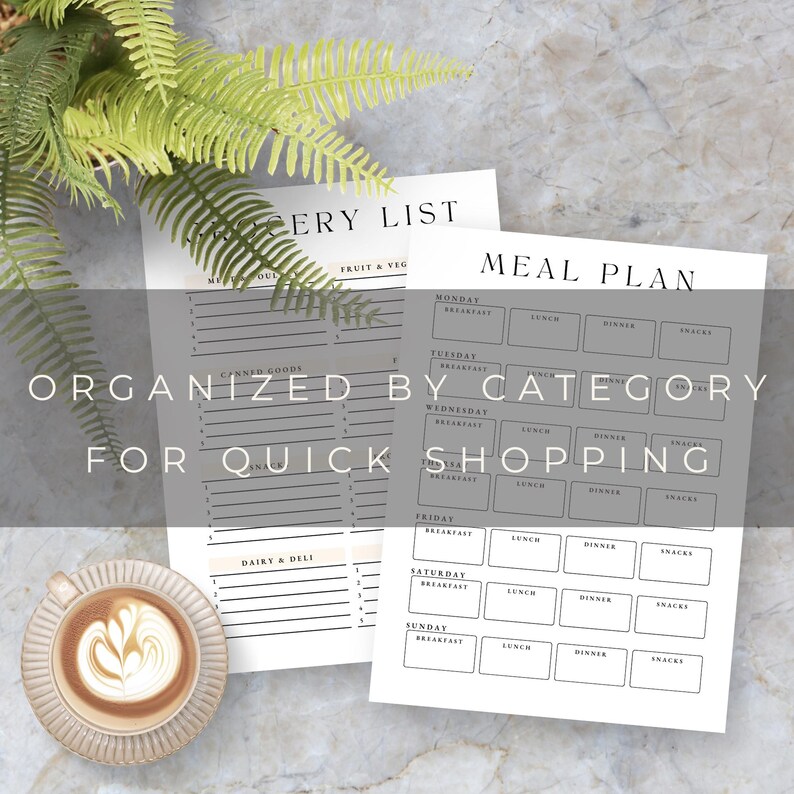 Printable Meal Planner & Grocery List Bundle | Weekly Food Tracker ...