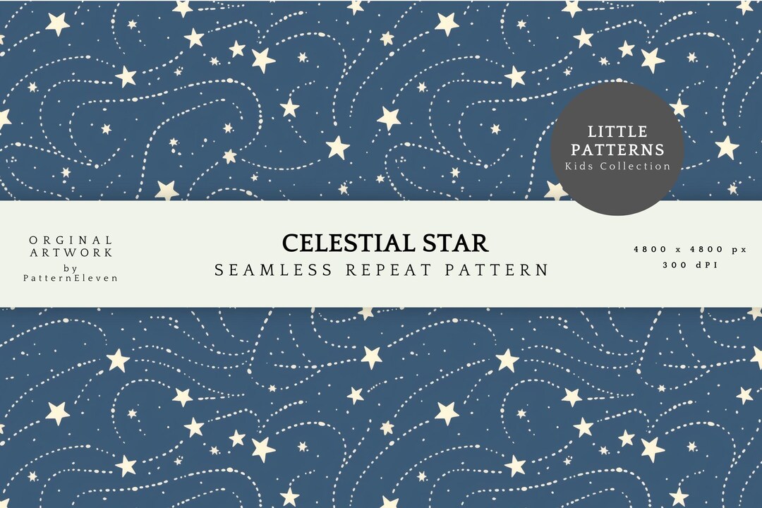 Celestial Star Quilt Fabric Pattern | Storybook Night Sky Design ...