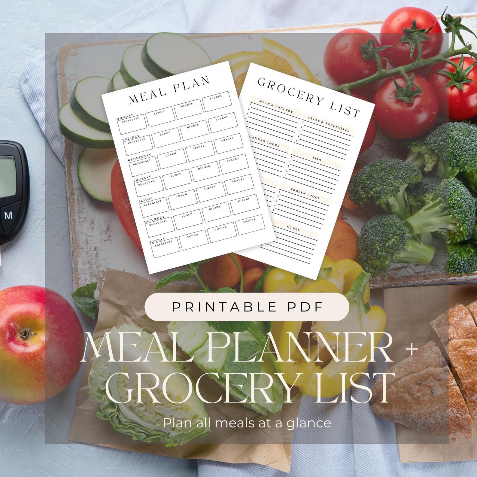 Printable Meal Planner & Grocery List Bundle | Weekly Food Tracker ...