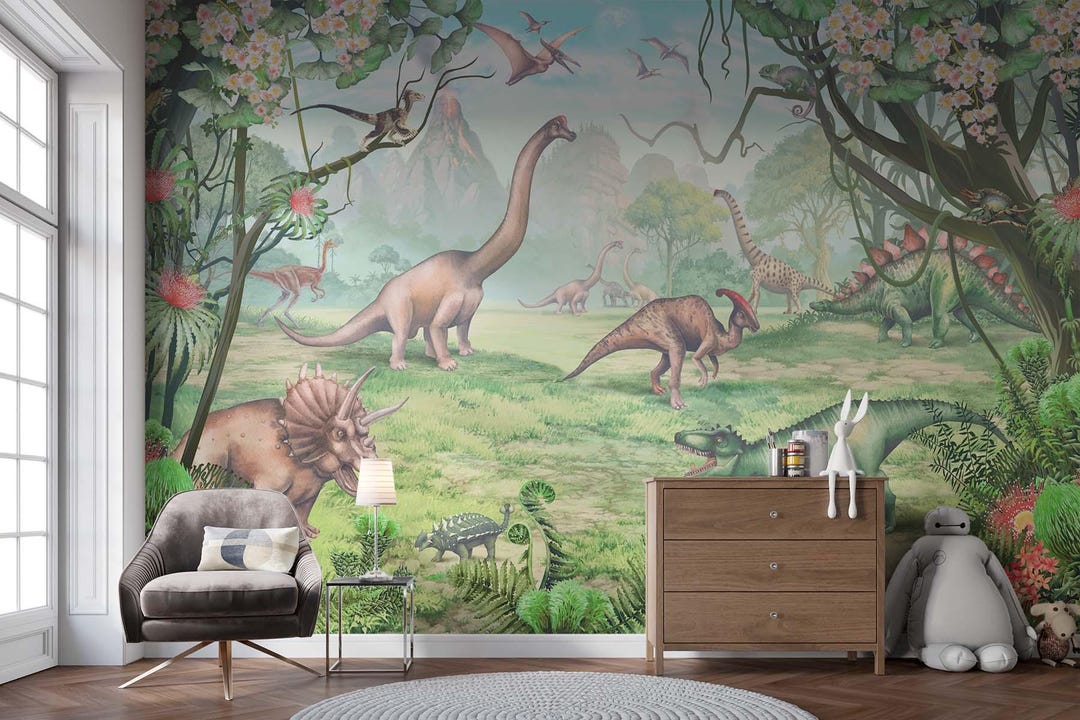 Dinosaur Wall Mural: Jurassic Wall Decor for Kids Room, Removable Peel ...