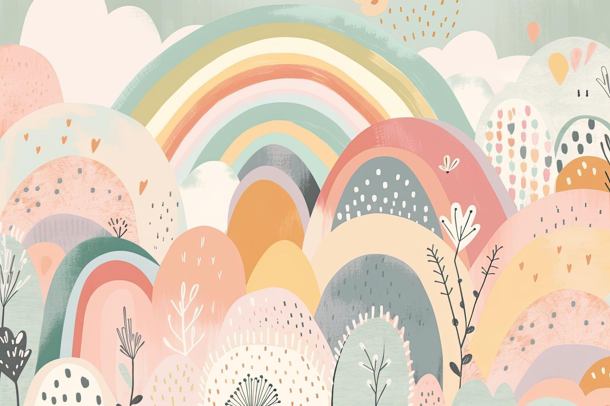 Boho Rainbow Wallpaper Mural – Dreamy Colorful Wall Decor for Kid's ...