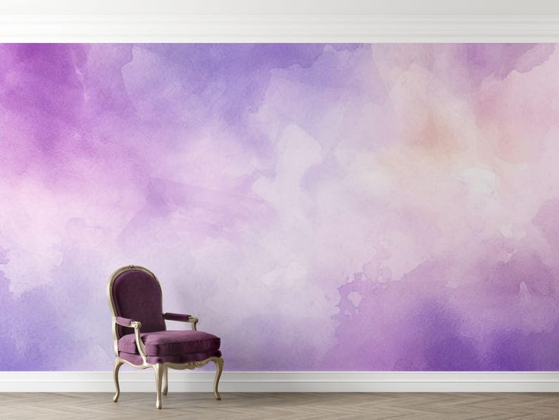 Purple Limewashed Wallpaper Mural | Peel and Stick Wall Decor - Etsy