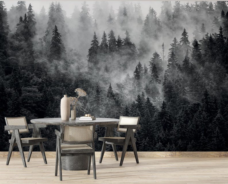 Foggy Forest Wall Mural | Misty Landscape Wall Decor for Bedroom and ...