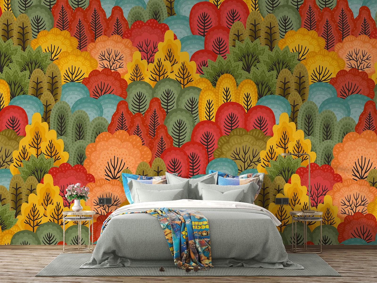 Colorful Forest Wallpaper Mural: Abstract Peel and Stick Wall Decor - Etsy