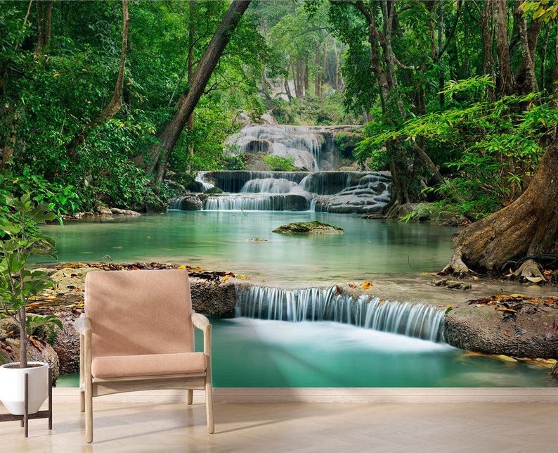 Forest Waterfall Wall Mural: Peel and Stick Photowallpaper - Etsy