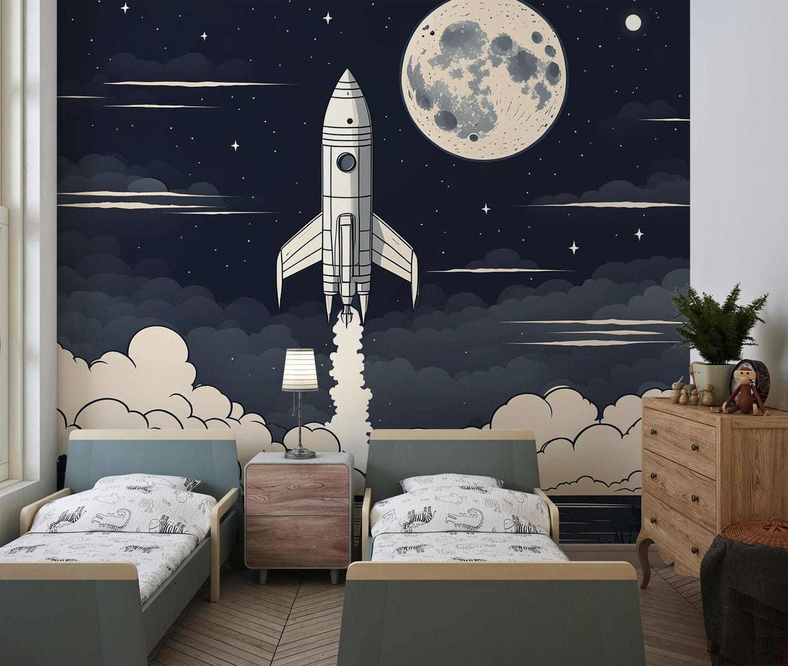 Cartoon Spaceship Wall Mural | Kid's Room Wall Decor, Self-adhesive ...
