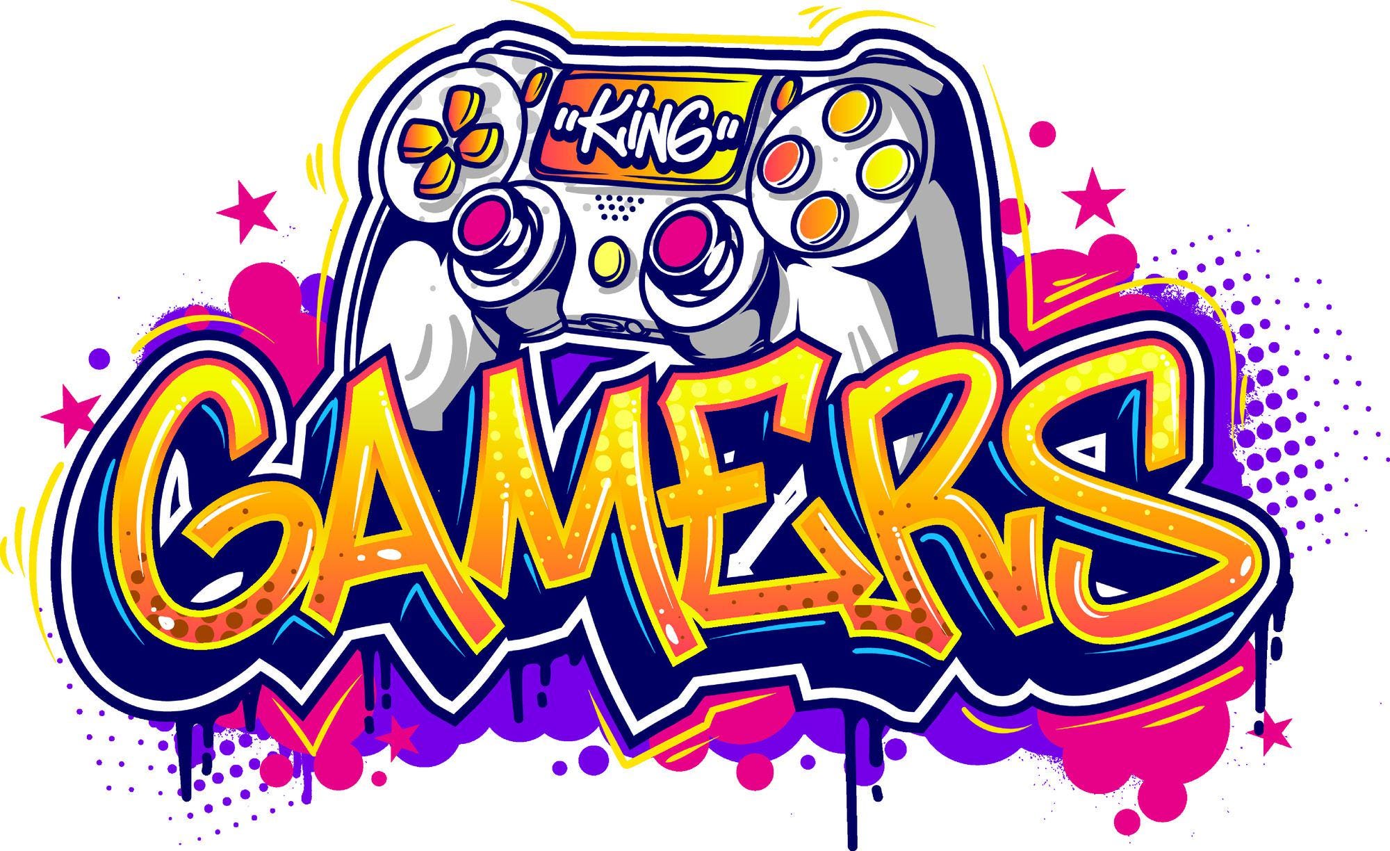 Gamers Graffiti Wall Mural: Game Room Decor, Peel and Stick Wallpaper ...