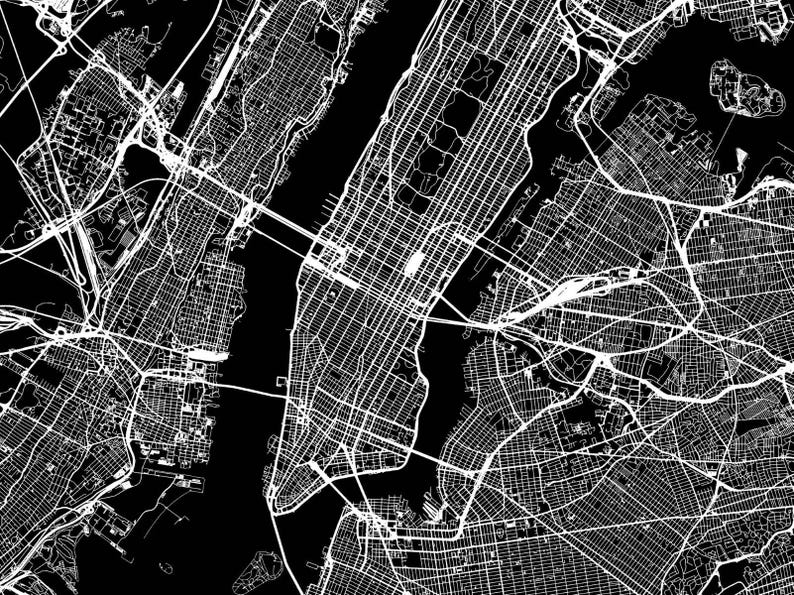 Black and White City Map Mural: Modern Urban Wallpaper - Etsy
