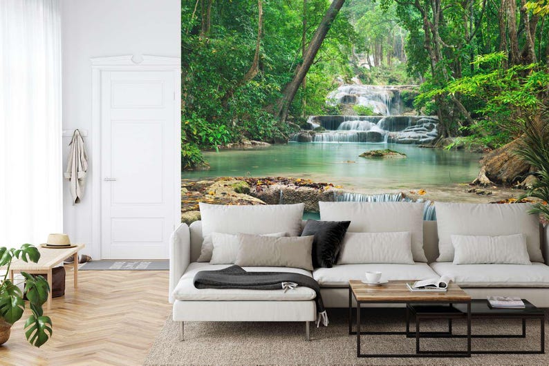 Forest Waterfall Wall Mural: Peel and Stick Photowallpaper - Etsy
