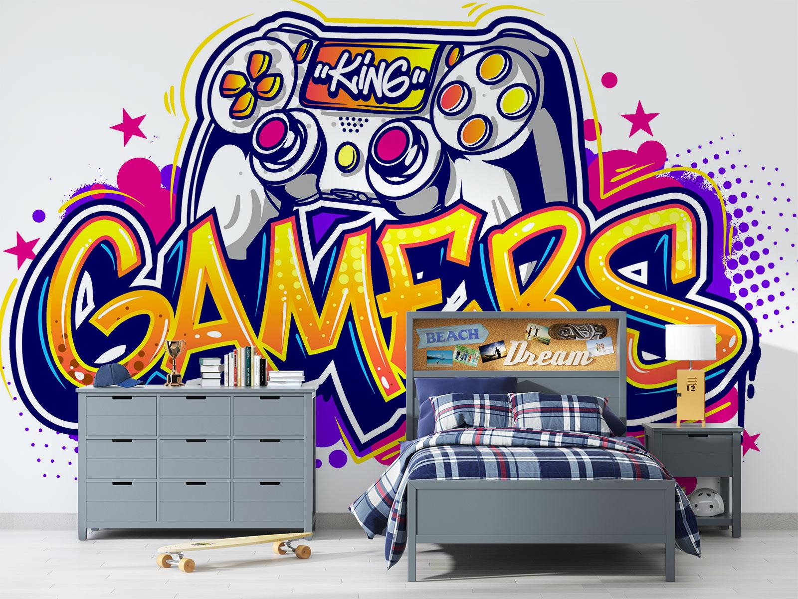 Gamers Graffiti Wall Mural: Game Room Decor, Peel and Stick Wallpaper ...