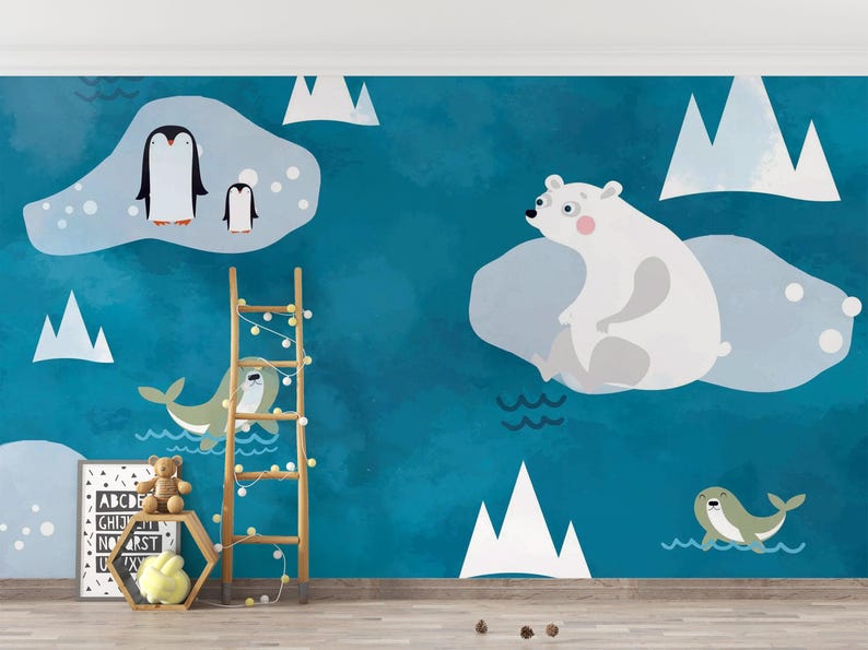 Polar Bear Wall Mural | Arctic Nursery Decor, Peel and Stick Wallpaper ...