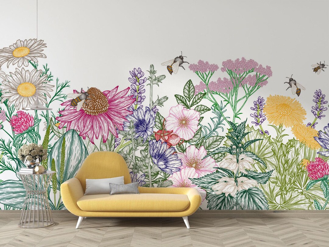 Wildflower Haven Wall Mural: Botanical Peel and Stick Wallpaper - Etsy