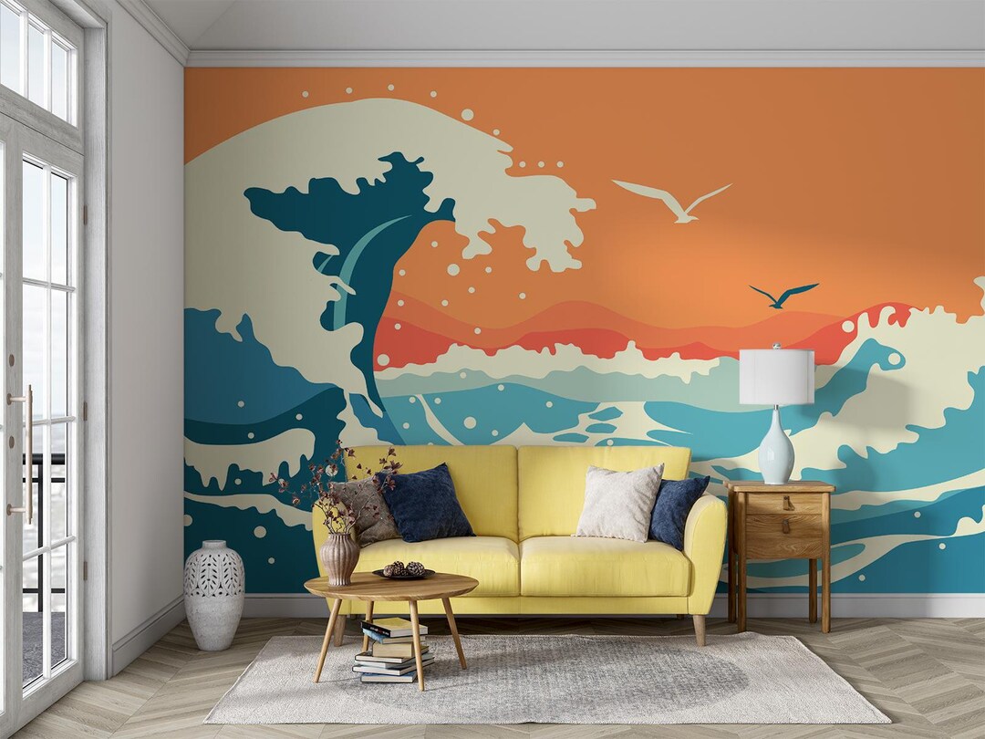 Vibrant Wave Wall Mural | Colorful Ocean Themed Wallpaper for Bedroom ...
