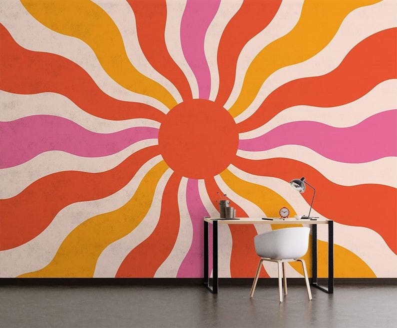 Retro Sunburst Wallpaper Mural Wallpaper Peel-and-stick Wall Mural - Etsy