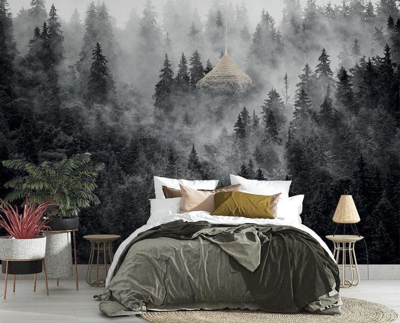 Foggy Forest Wall Mural | Misty Landscape Wall Decor for Bedroom and ...