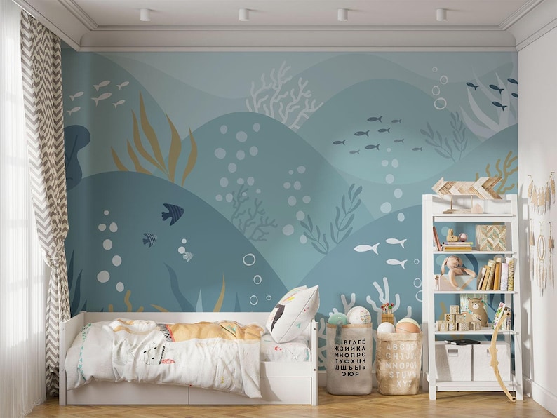 Underwater Ocean Wall Mural – Serene & Playful Marine Life Wallmural ...
