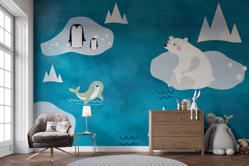 Polar Bear Wall Mural | Arctic Nursery Decor, Peel and Stick Wallpaper ...