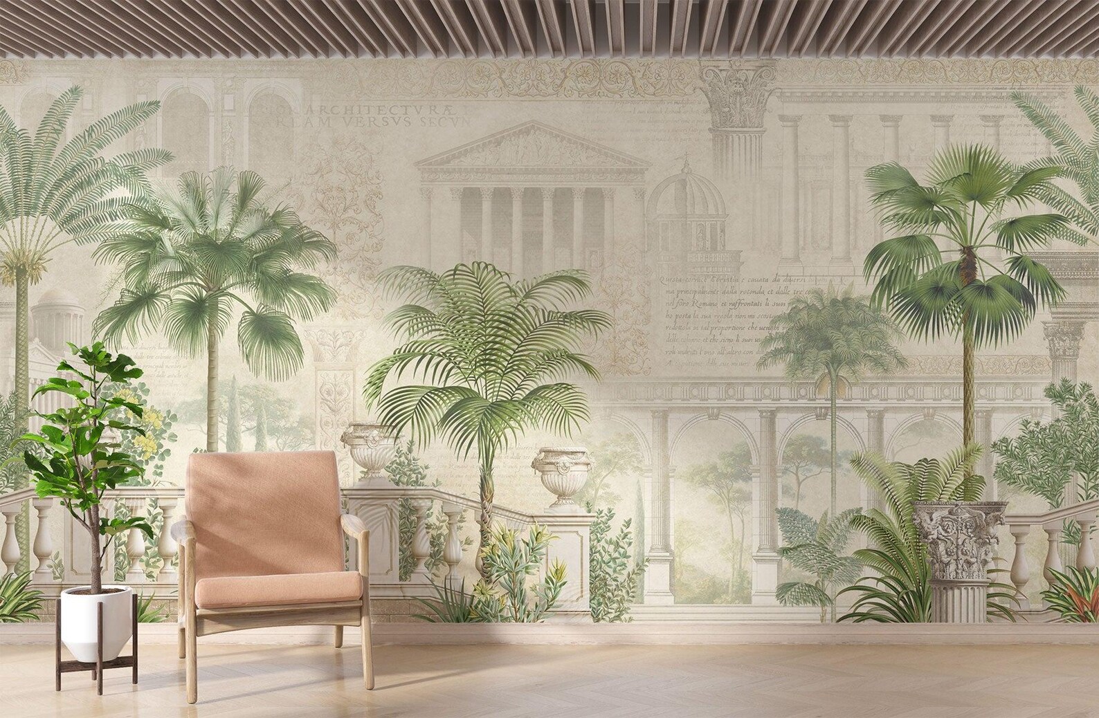 Classical Architecture Wall Mural – Vintage Palm Tree Wallpaper - Etsy