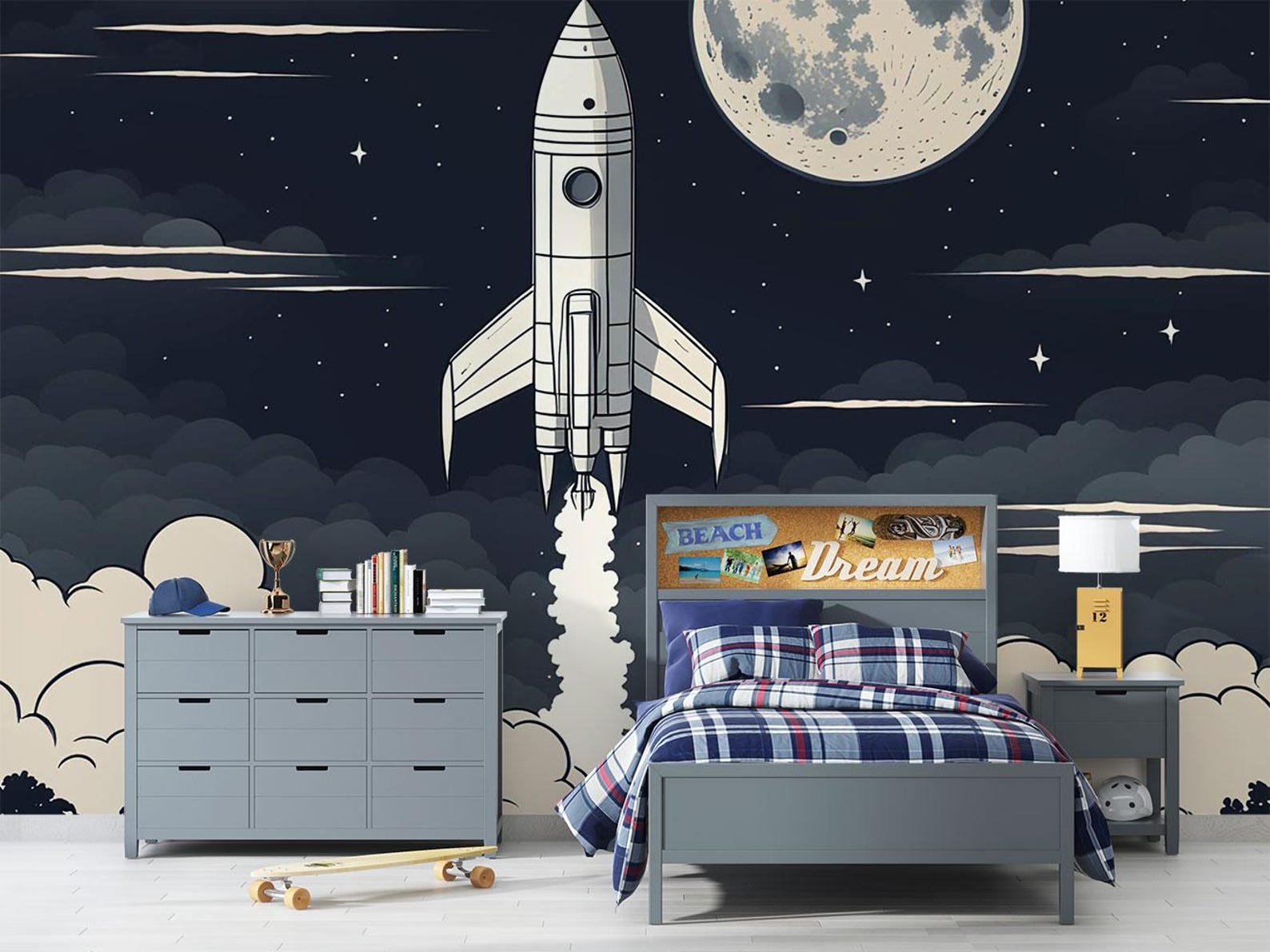 Cartoon Spaceship Wall Mural | Peel-and-stick Wallmural | Kid's Room ...