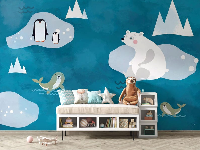 Polar Bear Wall Mural | Arctic Nursery Decor, Peel and Stick Wallpaper ...