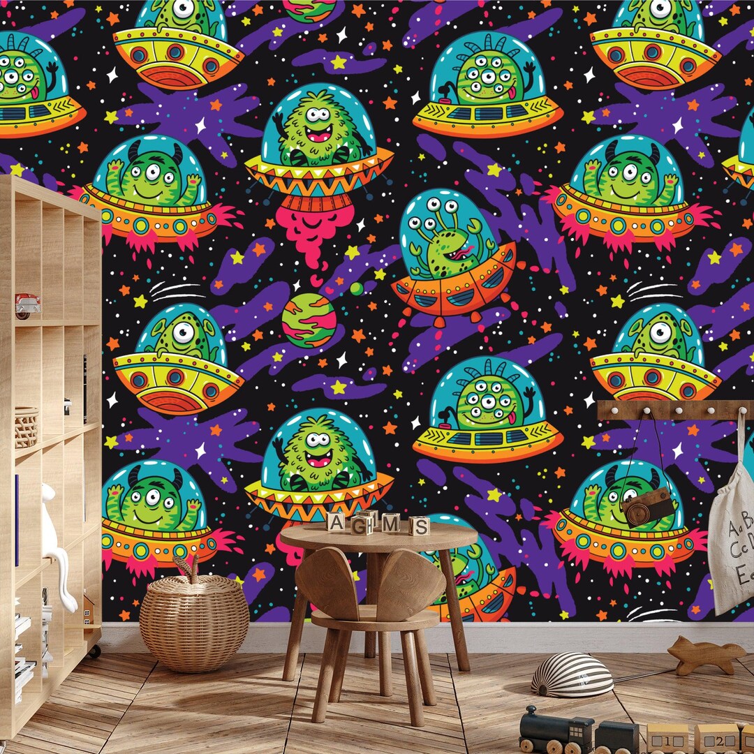 Colourful Aliens Wall Mural | Wallpaper Peel-and-stick Wallmural - Etsy