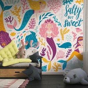 Mermaid Wall Mural | Colorful Underwater Ocean Theme Wallmural for ...