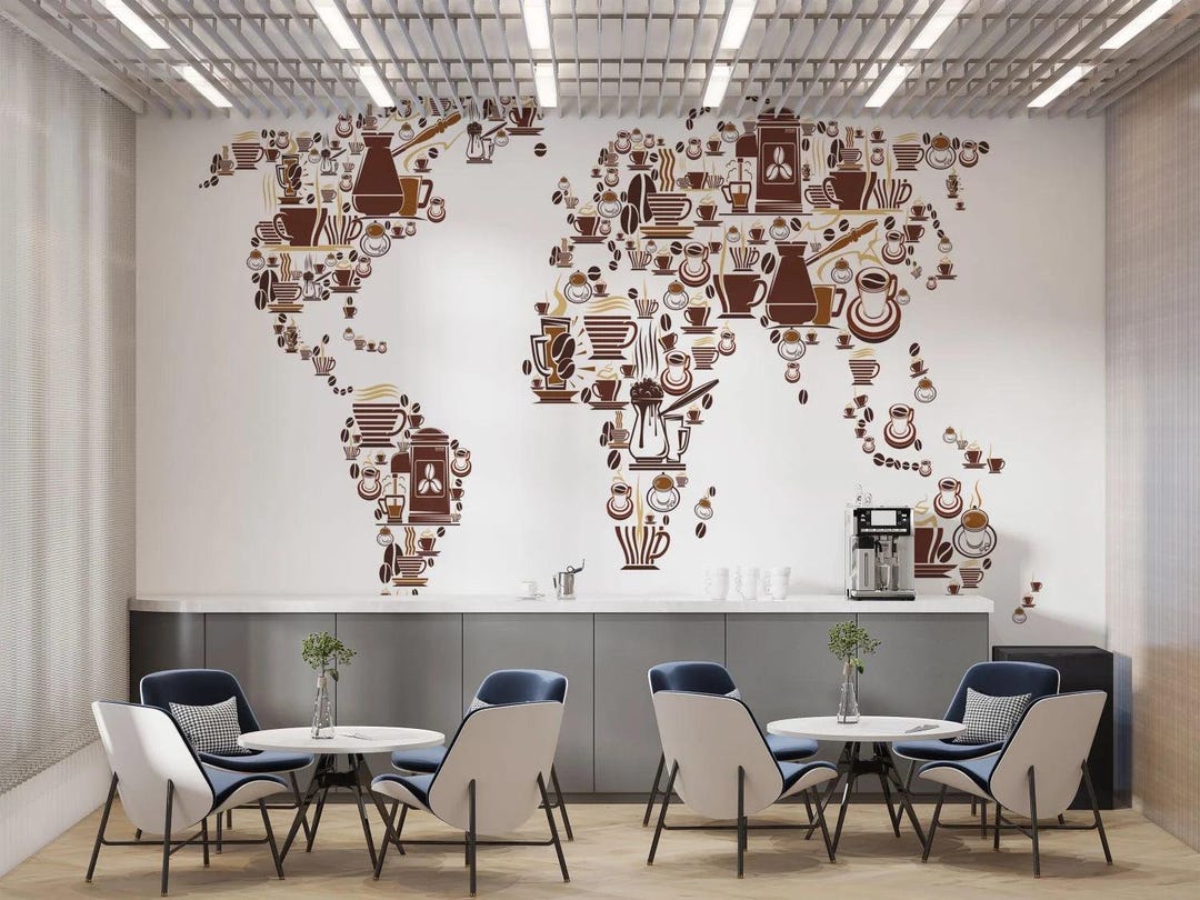 Coffee World Map Wall Mural - Etsy