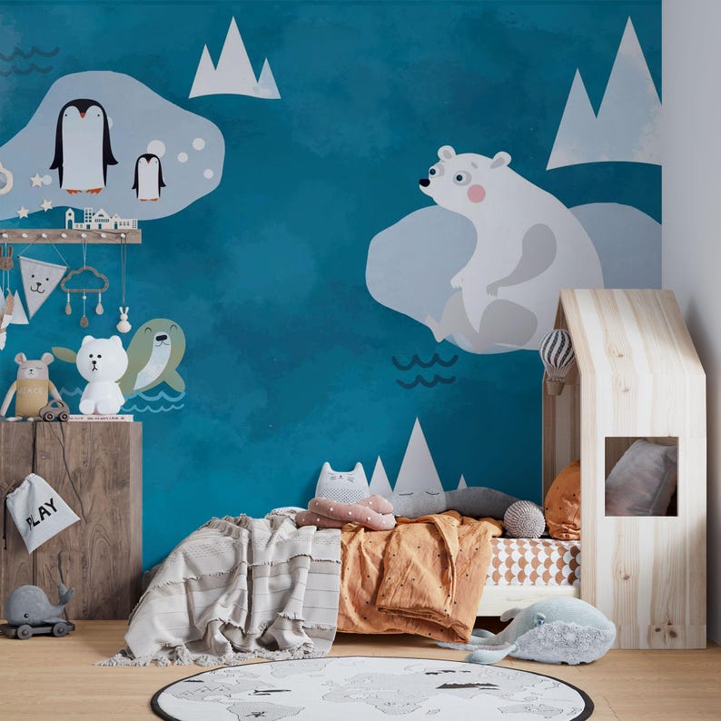 Polar Bear Wall Mural | Arctic Nursery Decor, Peel and Stick Wallpaper ...
