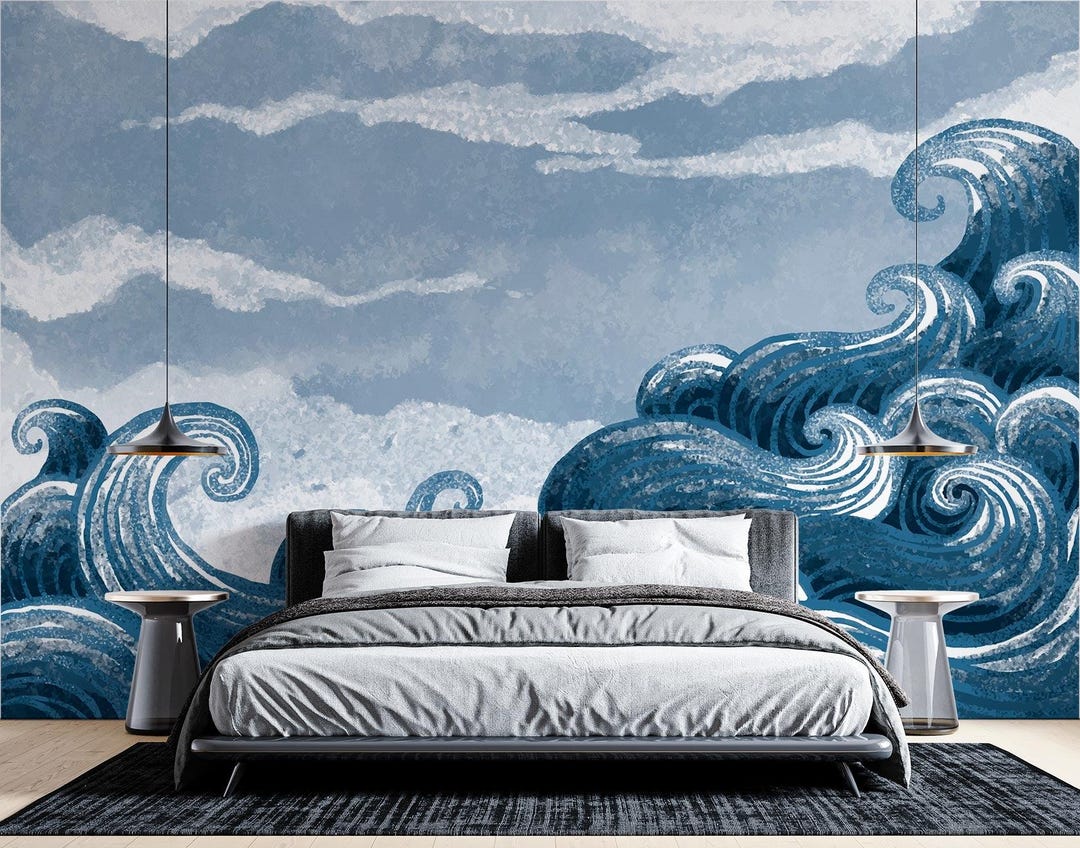Blue Wave Wall Mural Wallpaper Peel-and-stick Wall Mural - Etsy