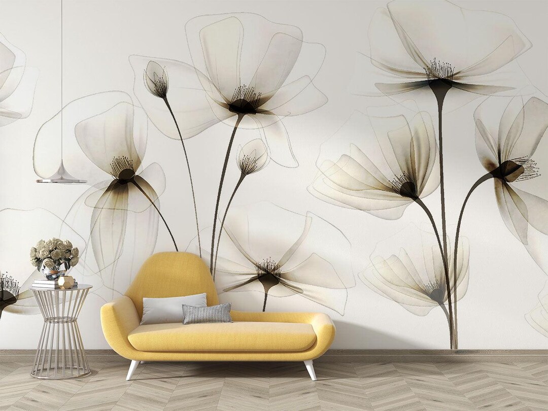 Floral Wall Mural – Elegant Transparent Flowers, Peel & Stick Wallpaper ...