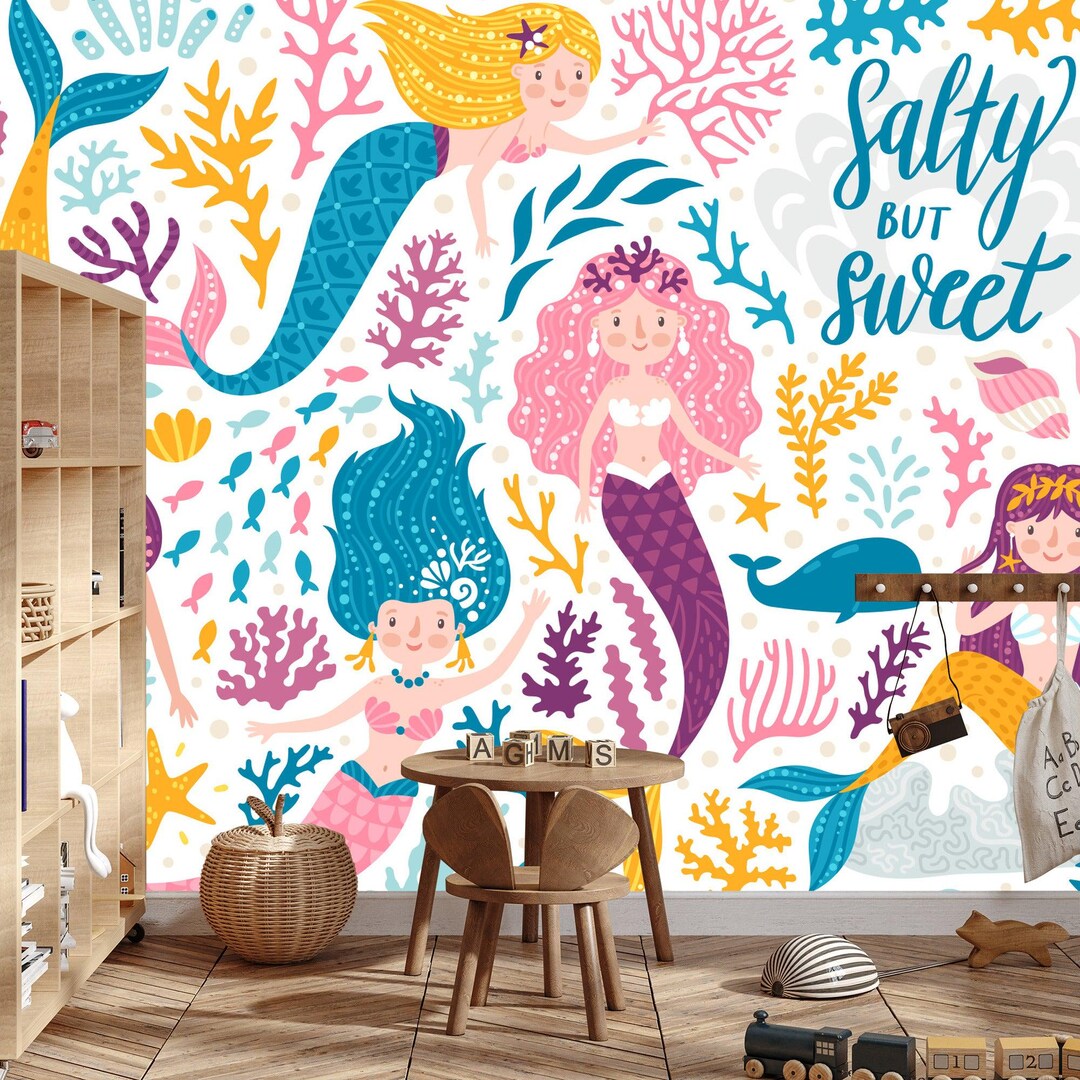 Mermaid Wall Mural | Wallpaper Peel-and-stick Wallmural - Etsy